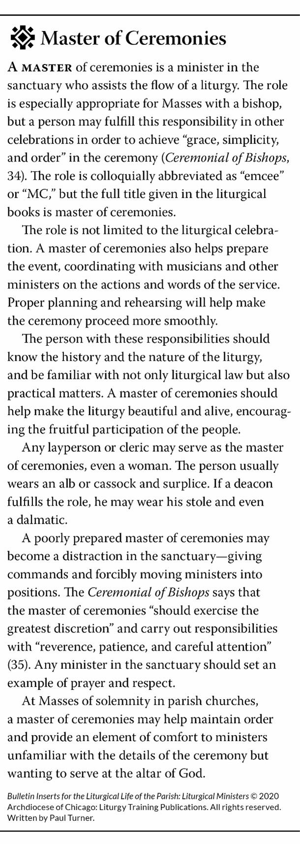 The Liturgy Course: What does the Master of Ceremonies do?