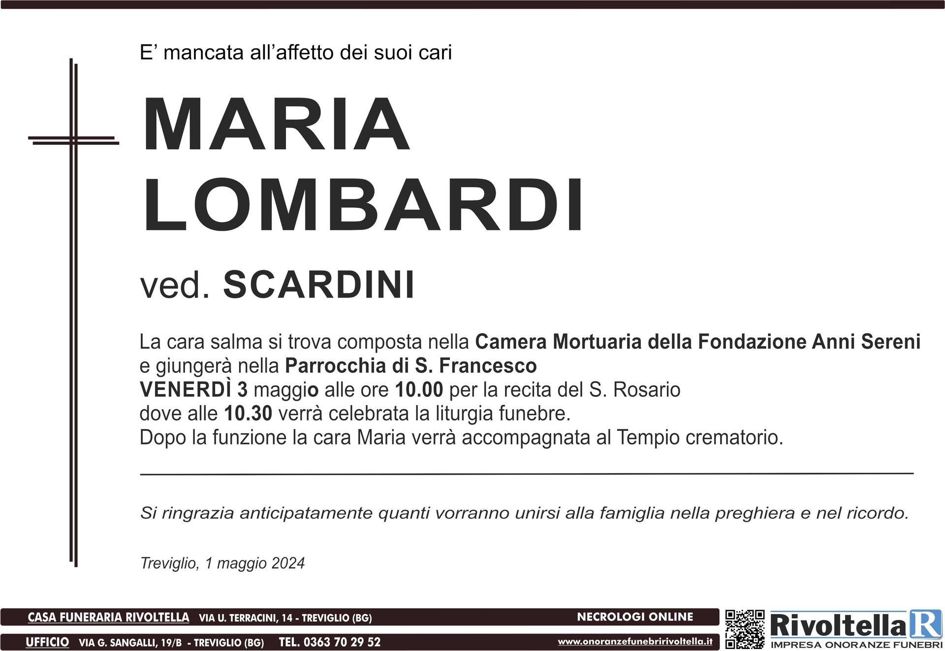 Elenco dei necrologi | Treviglio, BG | Rivoltella Onoranze Funebri