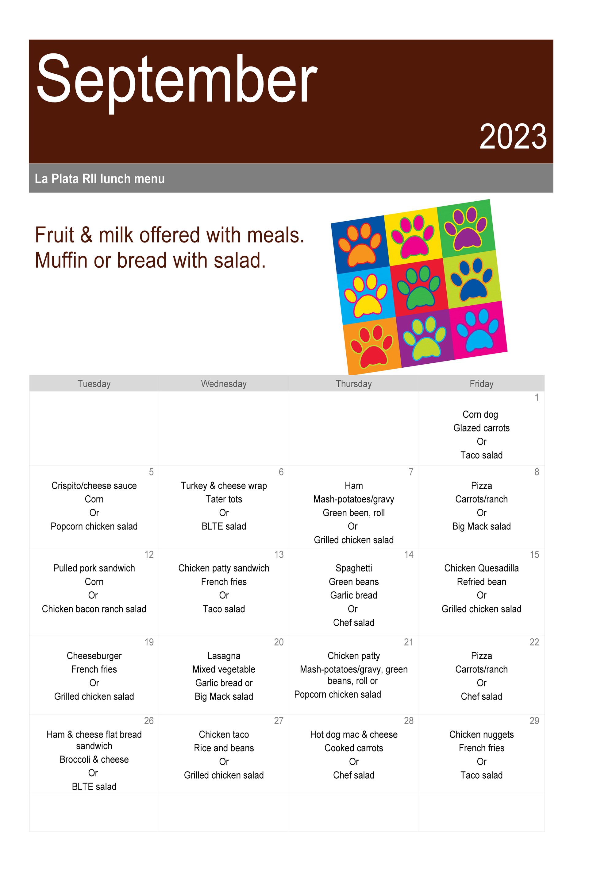 La Plata School District | Meal Information and Menus