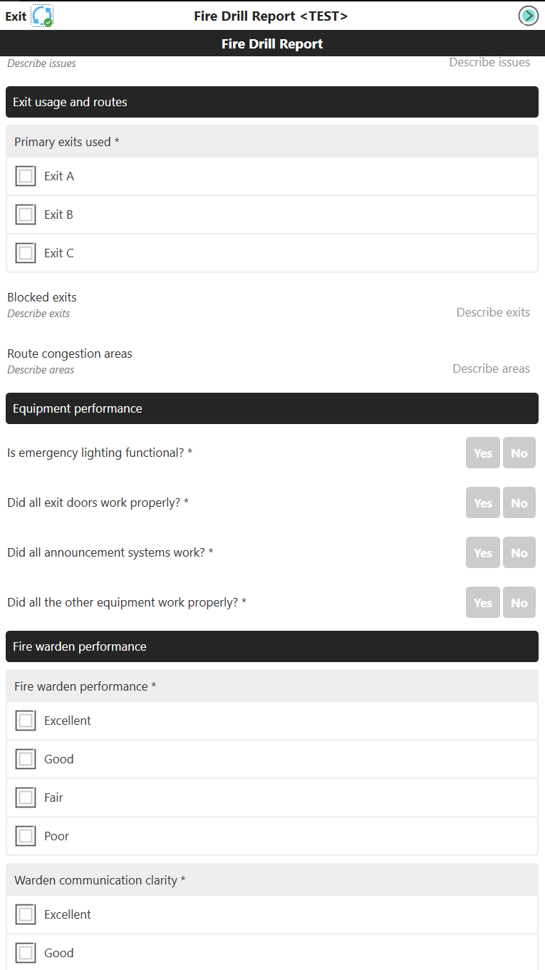Fire Drill Procedure Checklist Template and Report Form