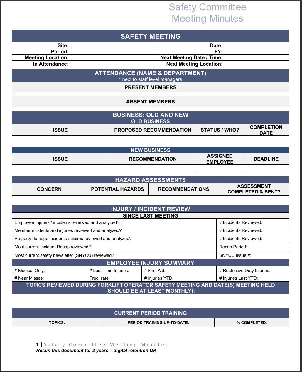 Create Your Safety Committee Meeting Minutes Template