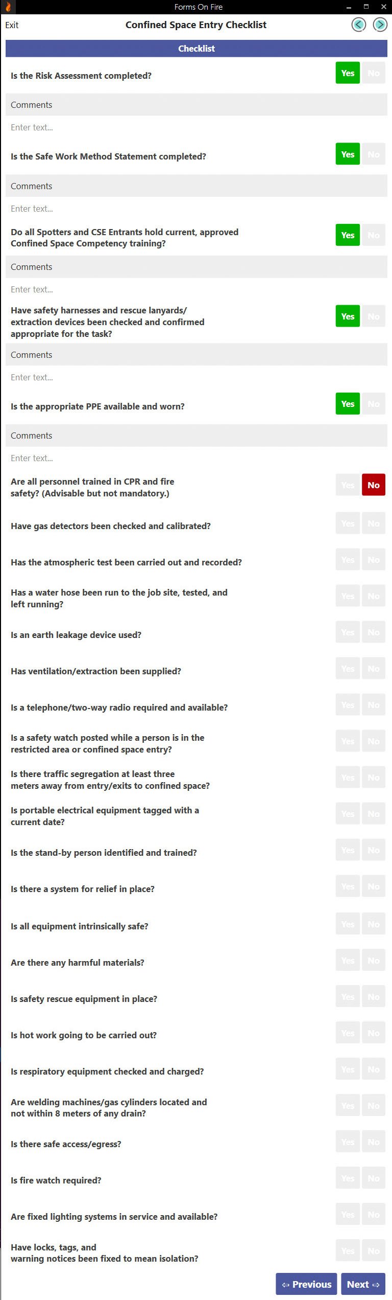 Confined Space Entry Checklist