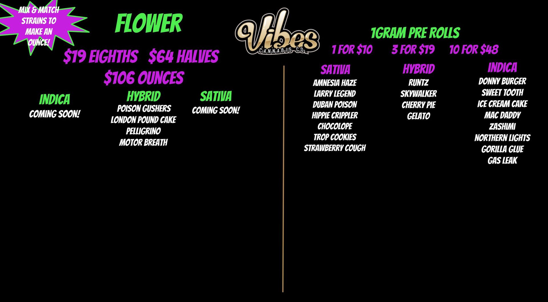 VIBES CANNABIS BANGOR MAINE | MENU