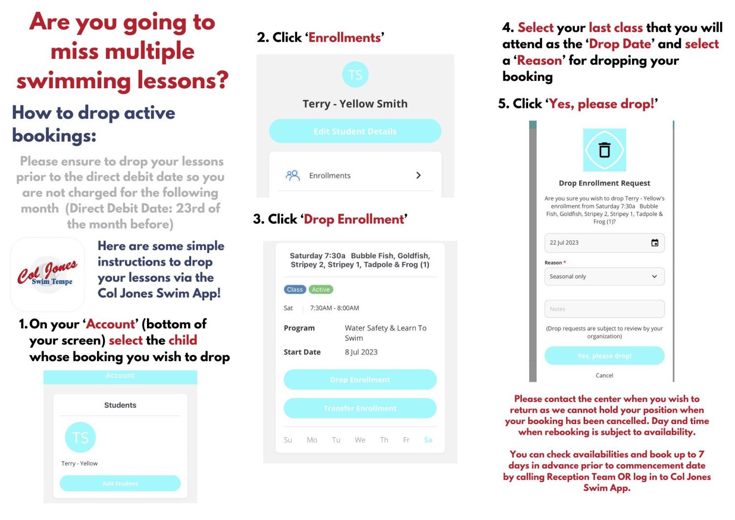 Drop Swim Booking | Col Jones Swim Tempe