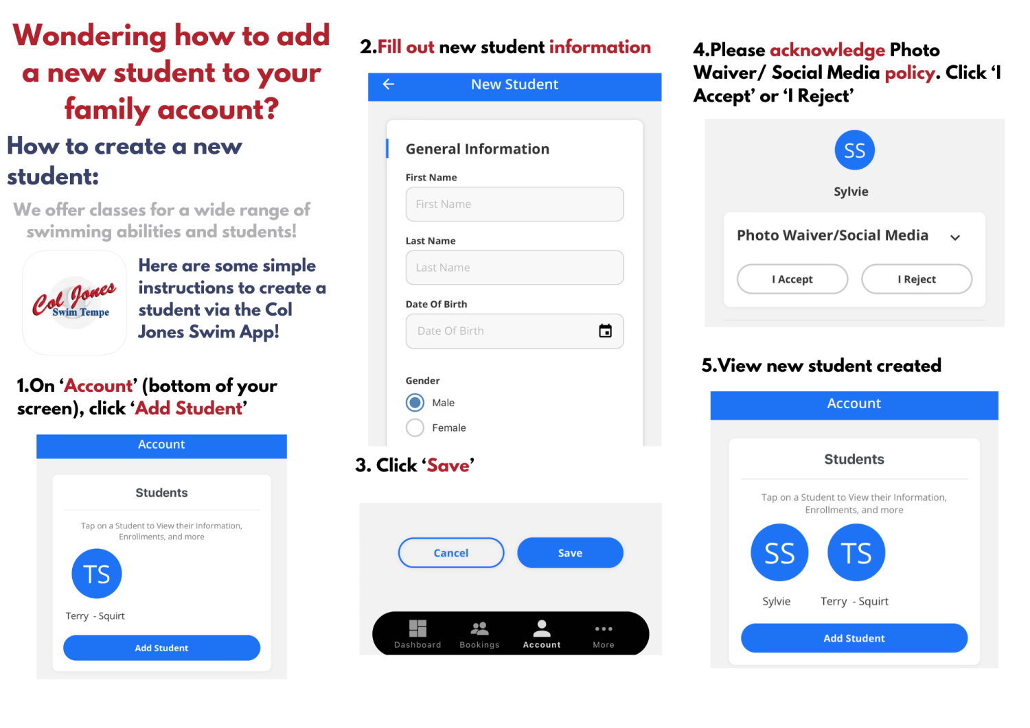 Create Student Profile | Col Jones Swim Tempe