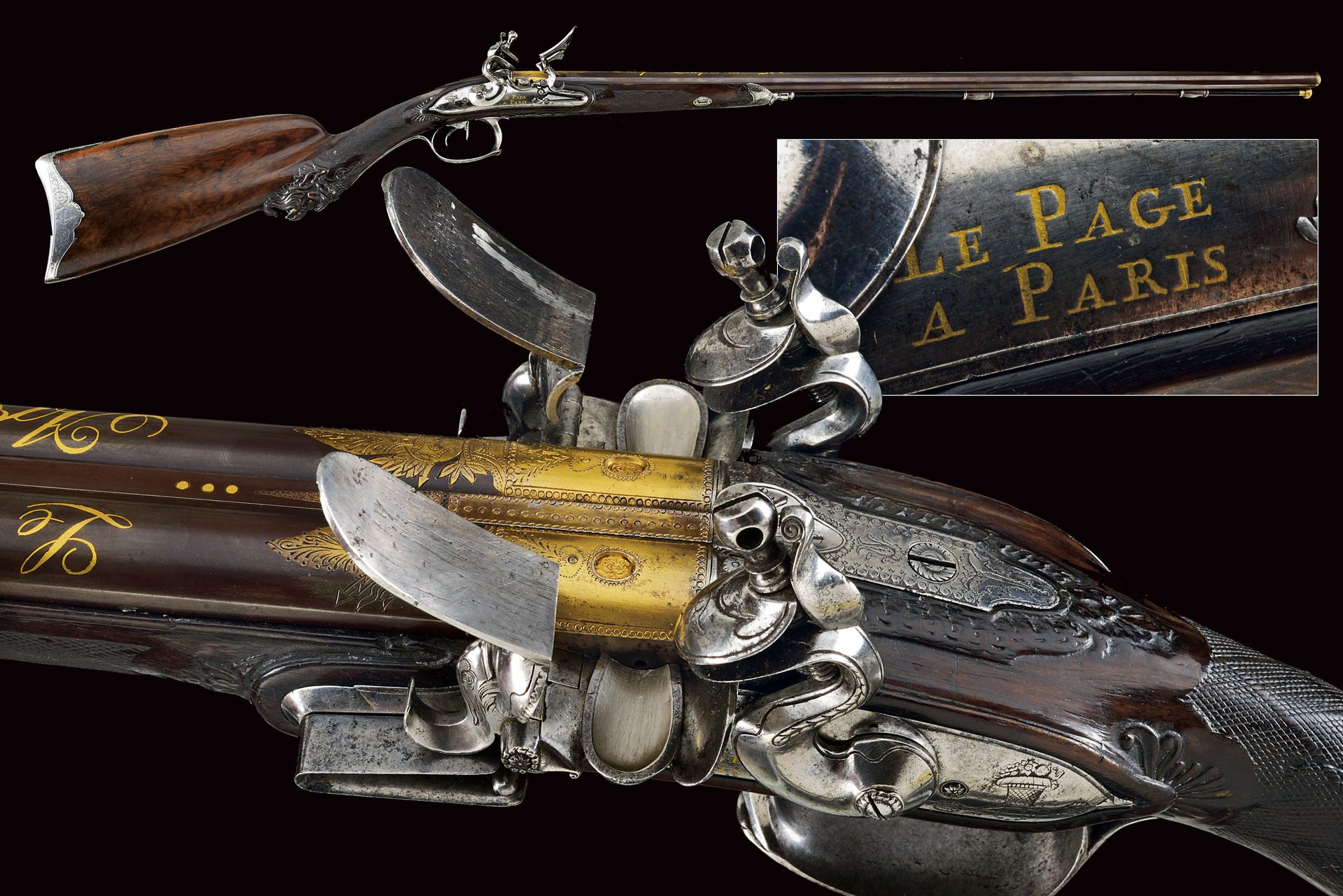 LePage, Paris. Magnificent 20-bore double-barreled flintlock sporting ...