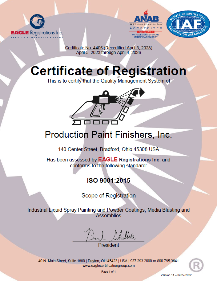 Production Paint Finishers | Certifications