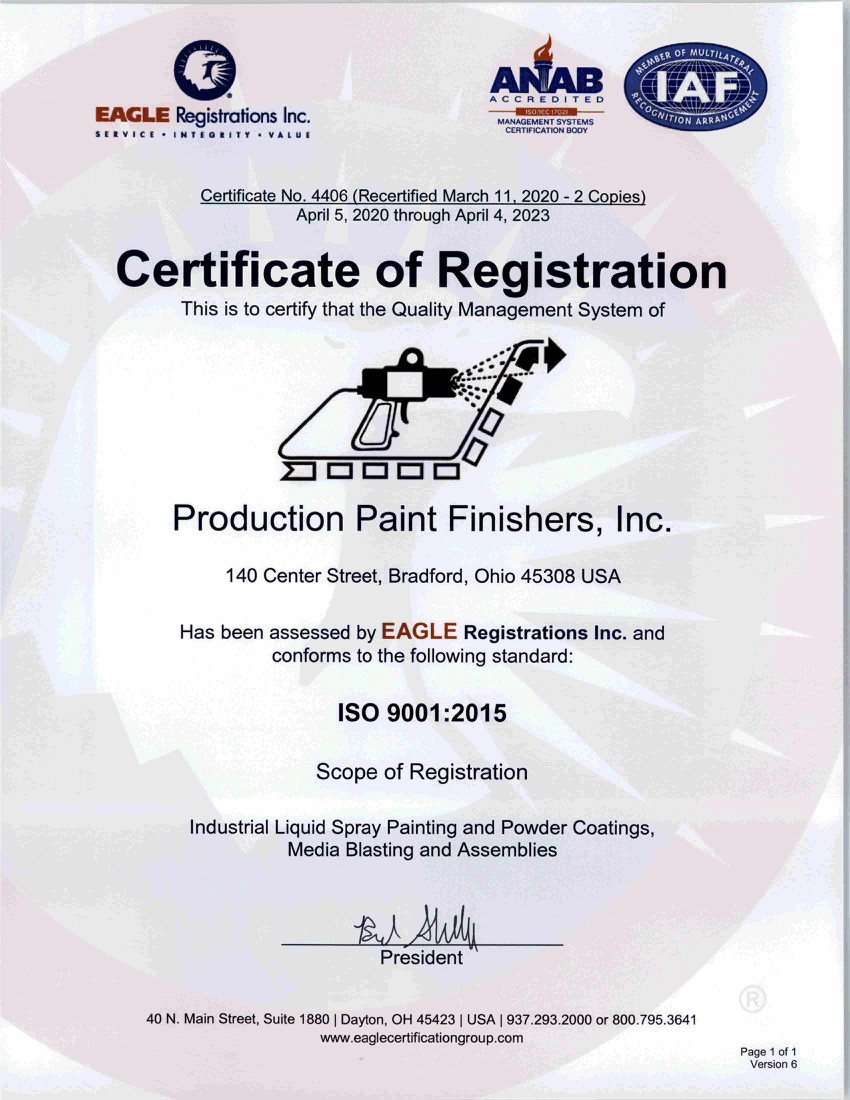 Production Paint Finishers | Certifications