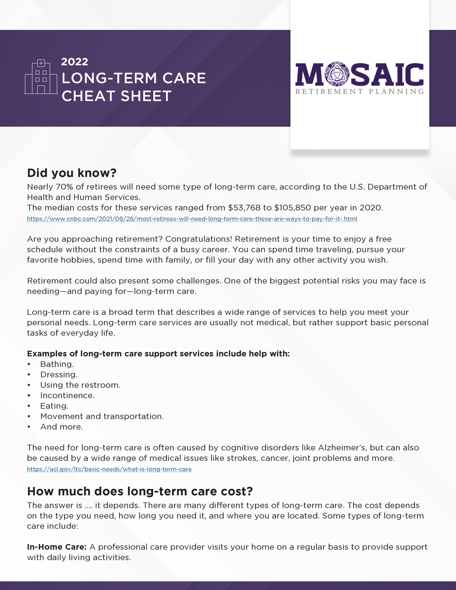 Retirement and Financial Planning Cheat Sheets | Mosaic Retirement Planning