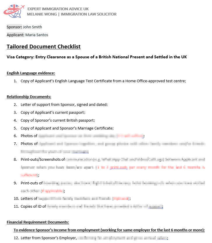 Tailored Documents Checklist | List of Documents for Visa Application
