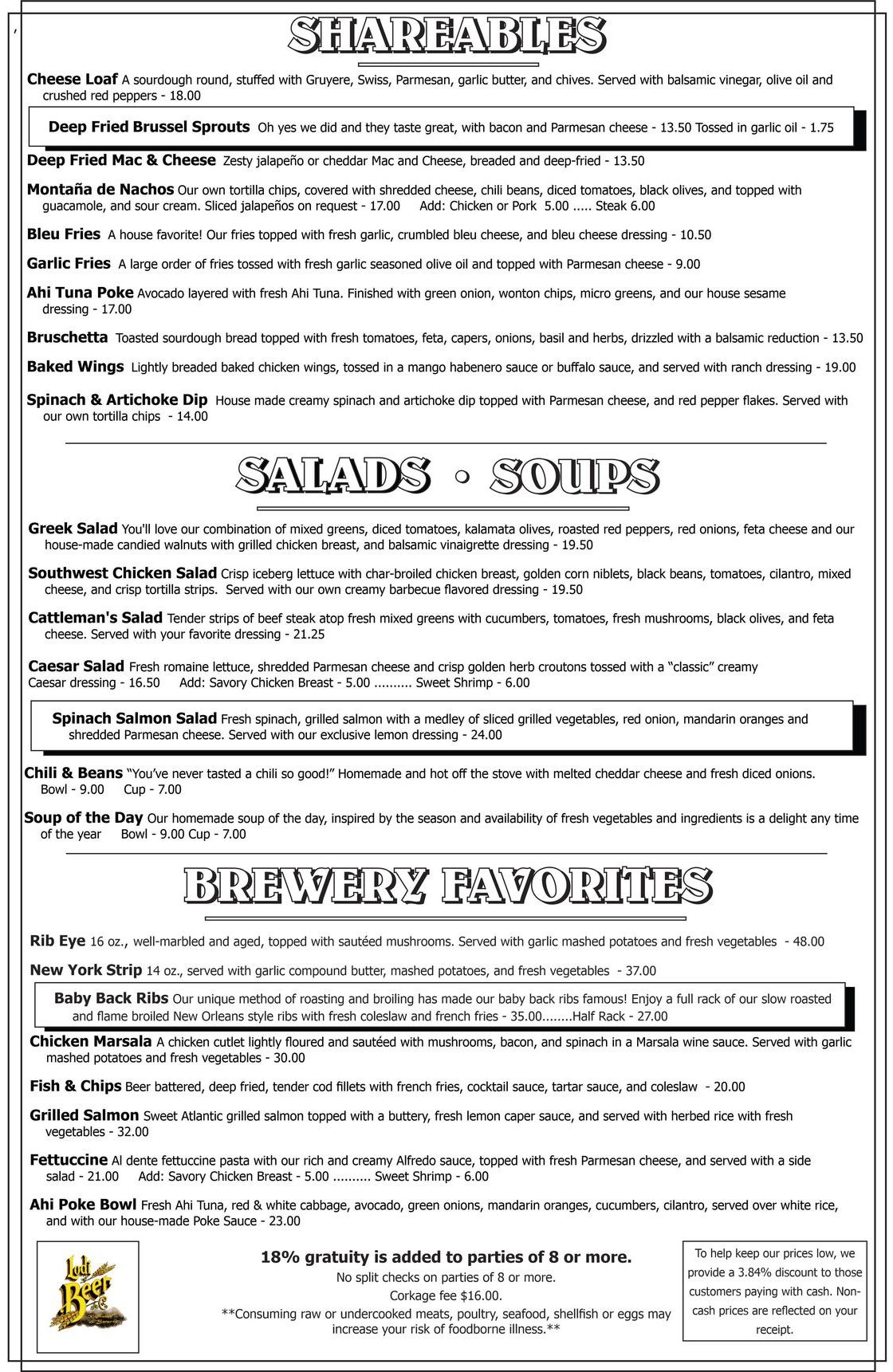 Lodi Beer Co. Full Menu - Salads, Sandwiches, Burgers, Pizzas, & more