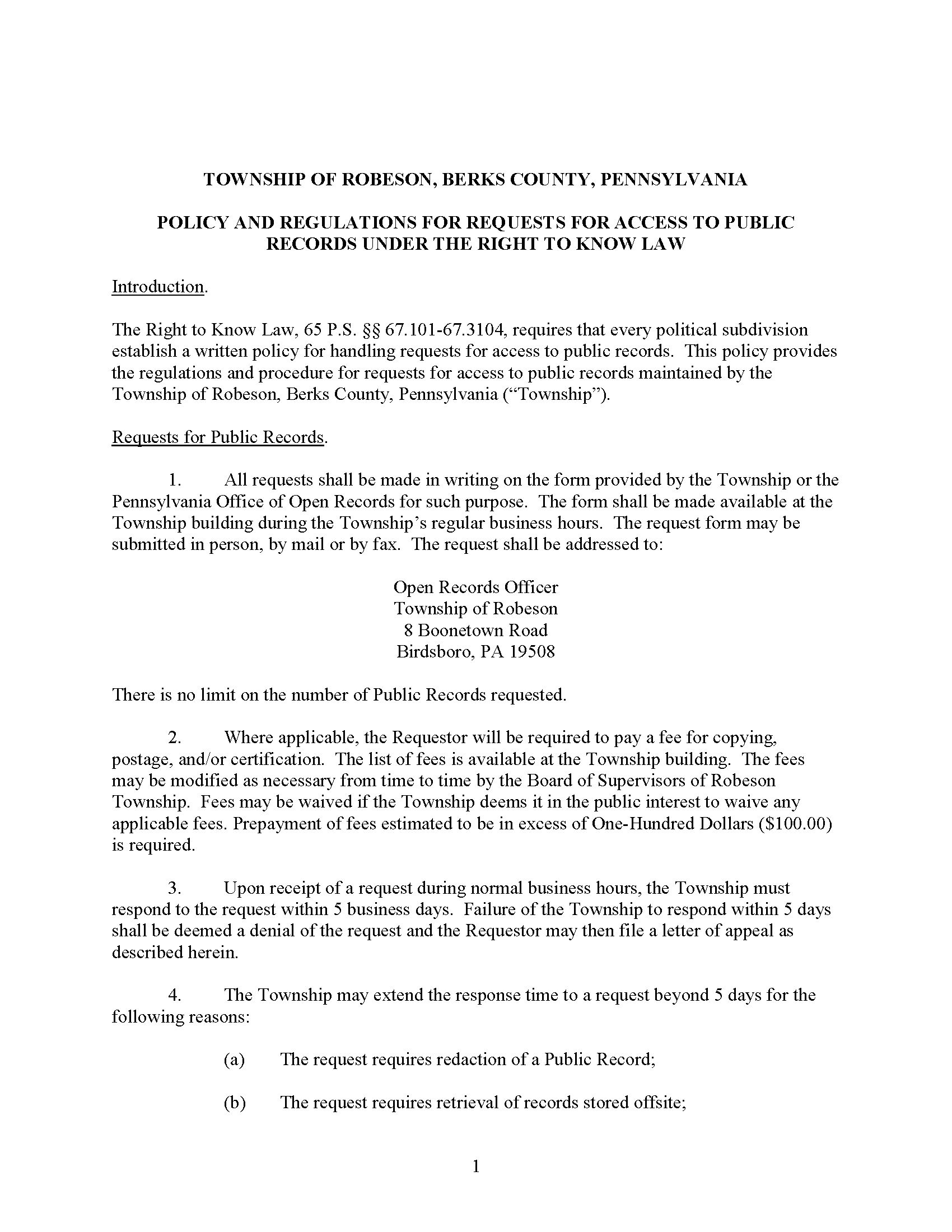 OPEN RECORDS | Township of Robeson