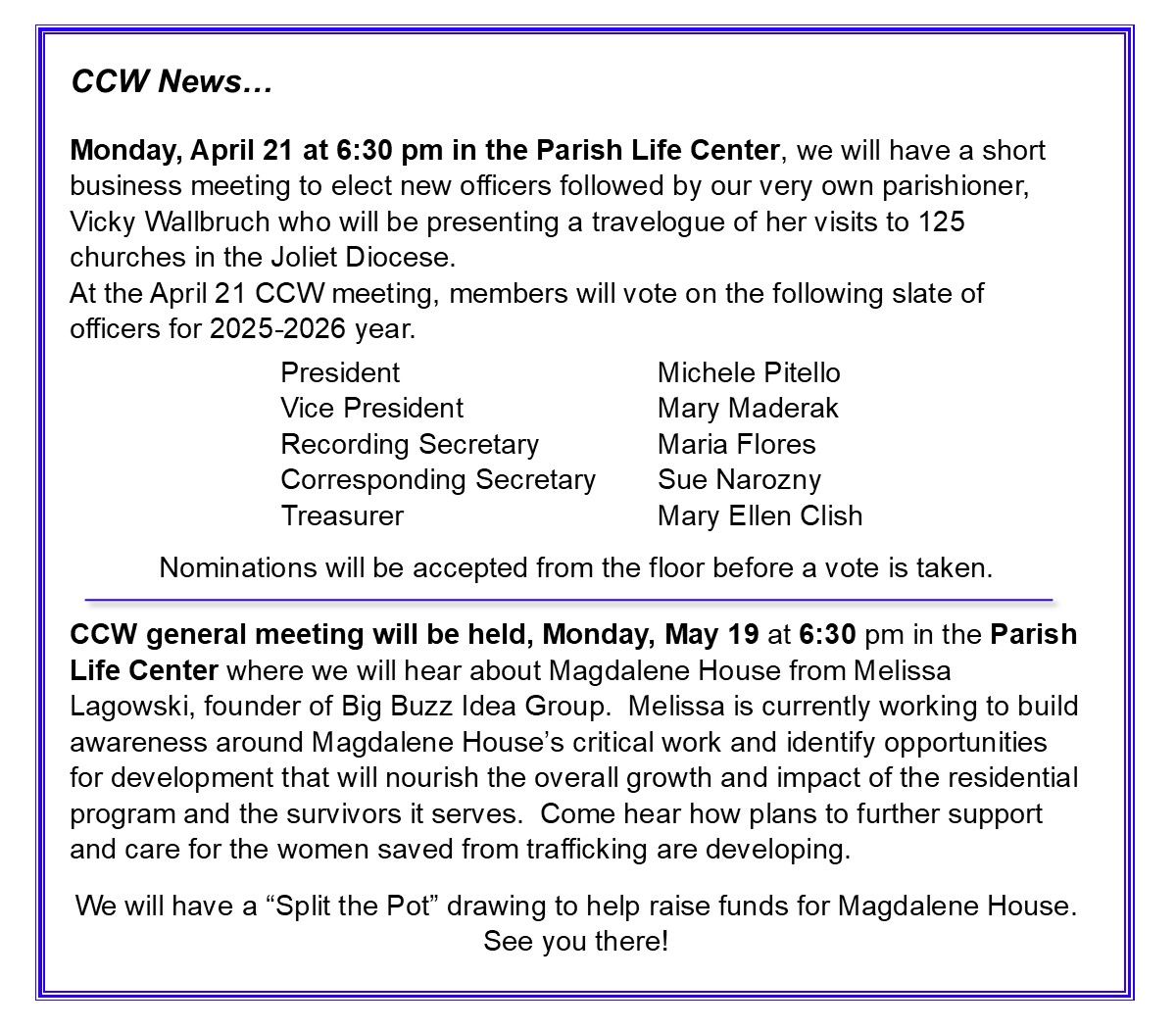 CATHOLIC COUNCIL OF WOMEN (CCW)