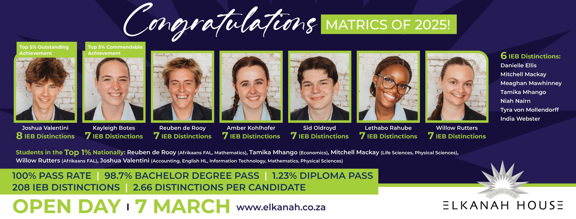 ELKANAH HOUSE CELEBRATES ACADEMIC BRILLIANCE IN THE IEB CLASS OF 2025