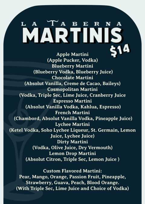 Menu | La Taberna | Steaks & Tapas Bar | Dupont NJ