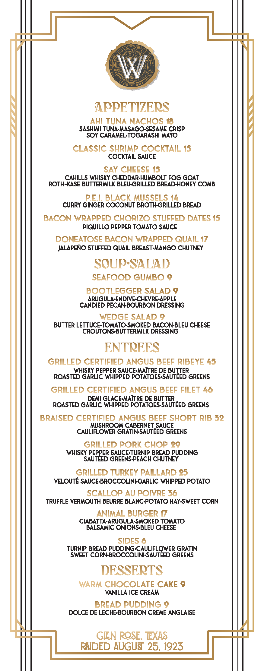 Menu: Cocktail, Steaks & Appetizers | Whiskywoods