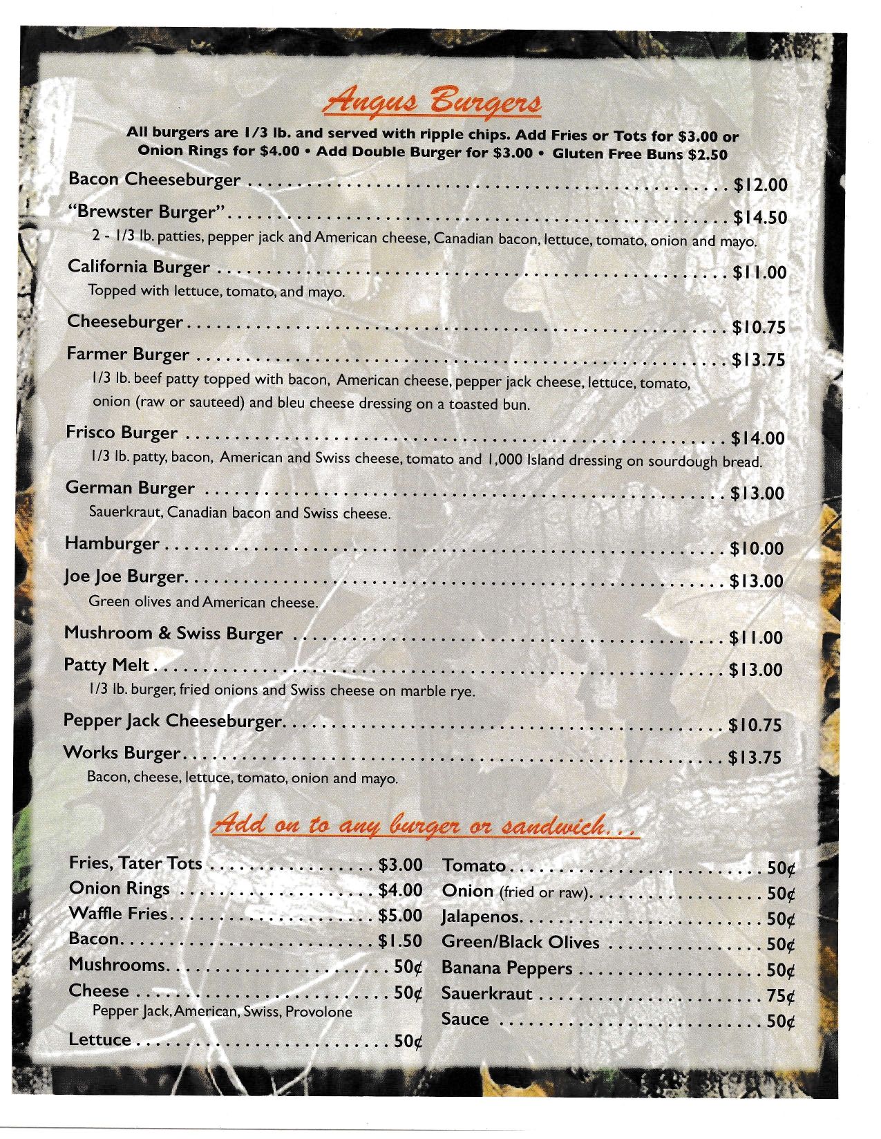 Local Food Menu | Veseli, MN | Brewster’s Bar & Grill