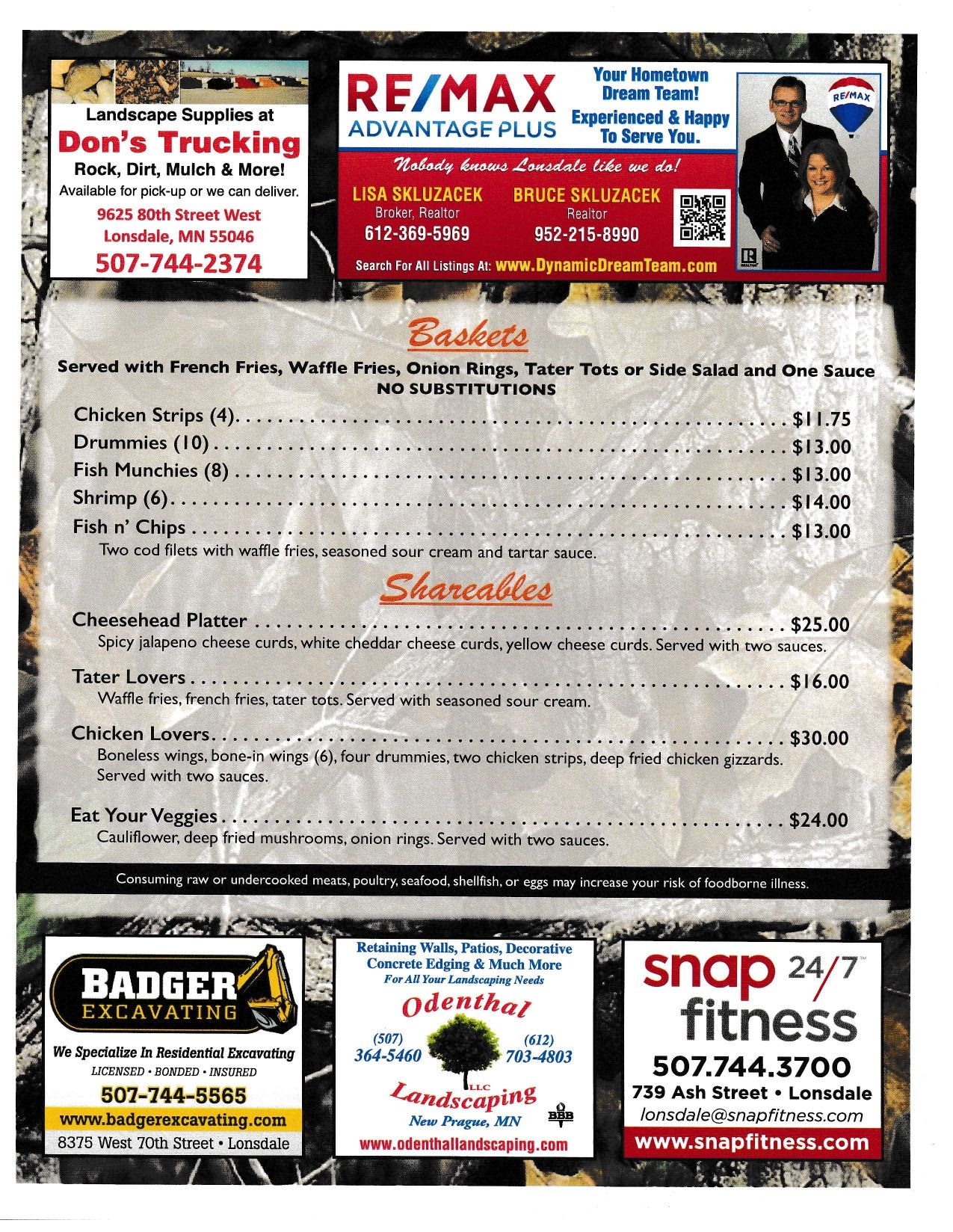 Local Food Menu | Veseli, MN | Brewster’s Bar & Grill