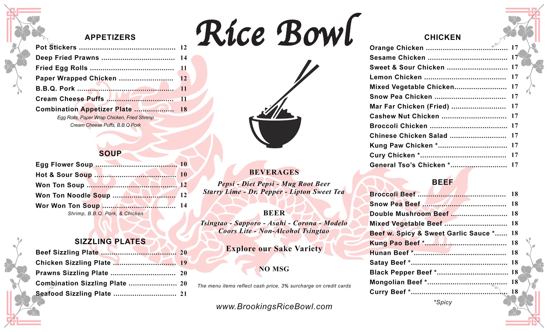 Menu | Take Out and Delivery Brookings, Oregon