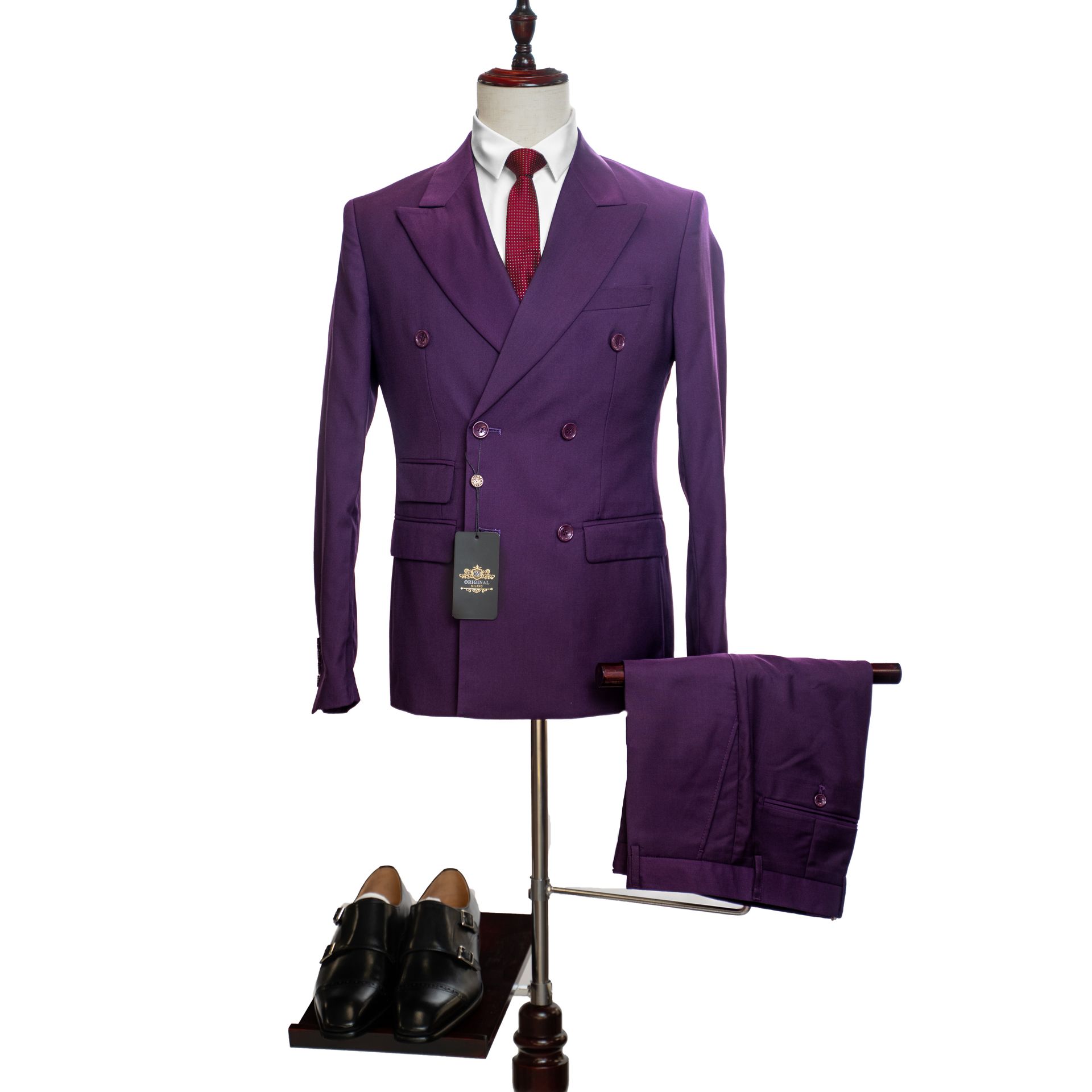 Purple double-breasted two-piece set