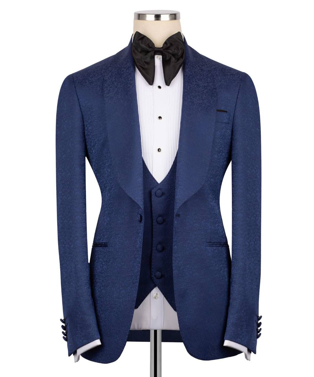 ORIGINAL MILANO – Navy Blue Three-Piece Shawl Lapel Tuxedo Jacket