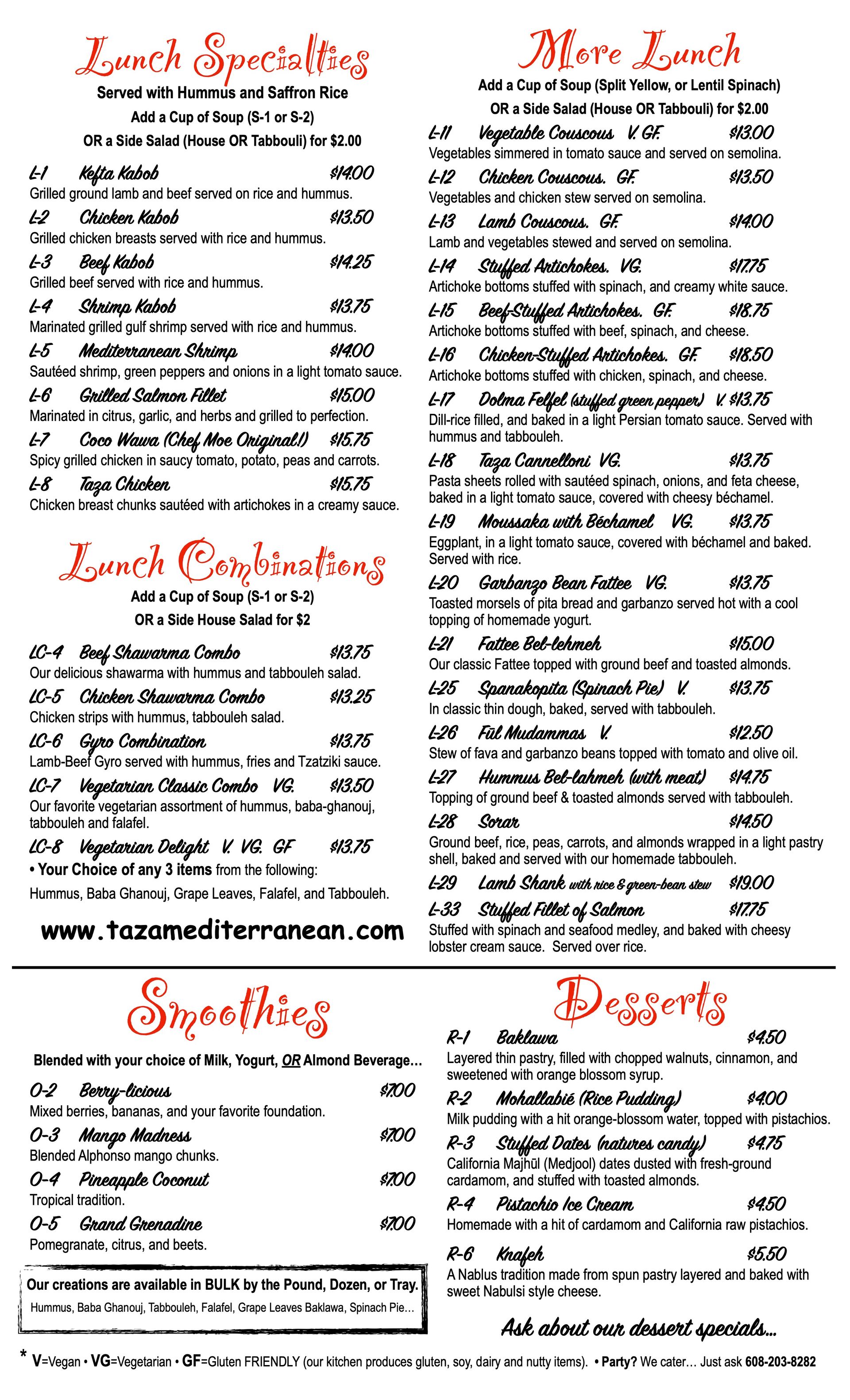 Explore Our Delicious Menu | Taza Mediterranean