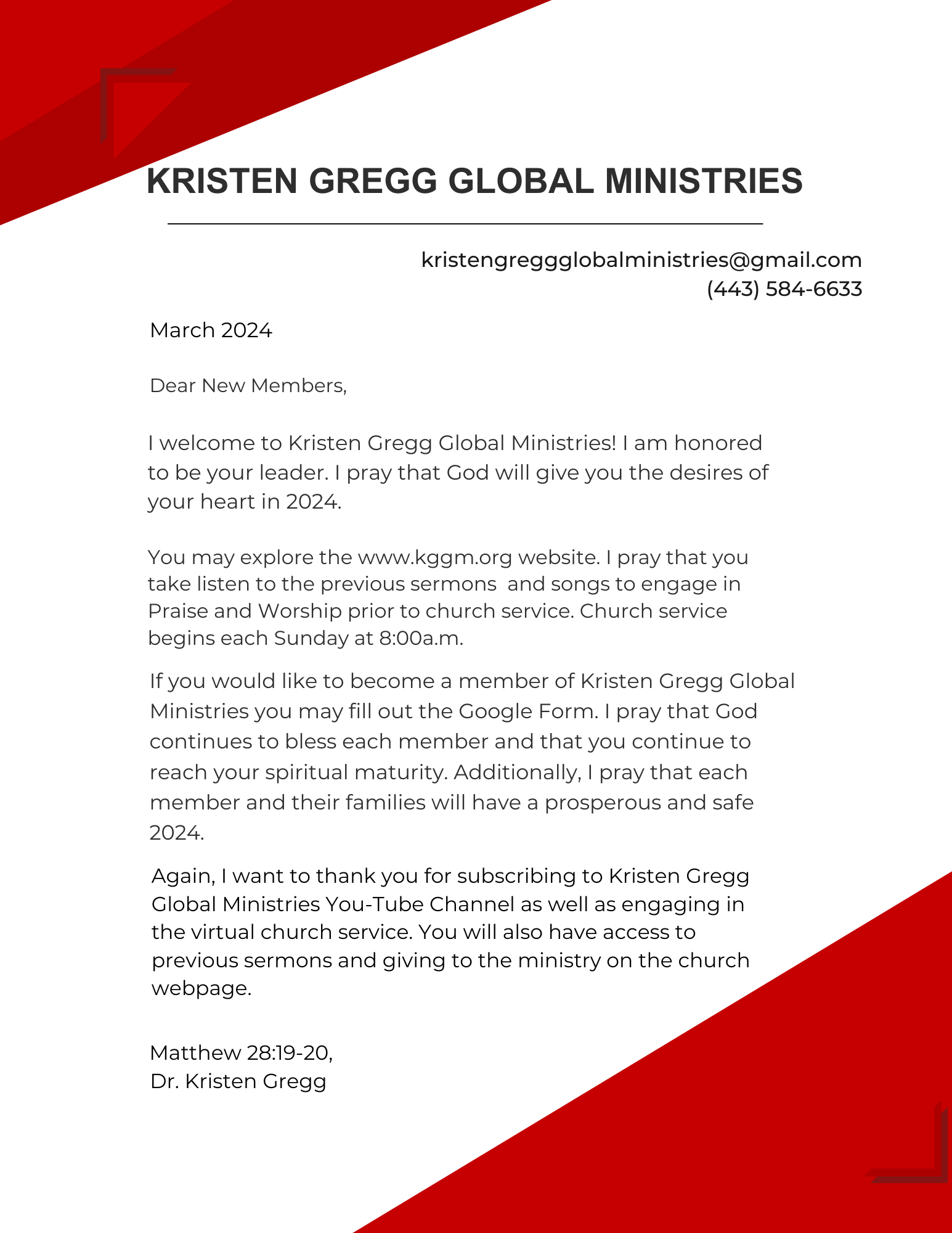 Online Church | Kristen Gregg Global Ministries | USA