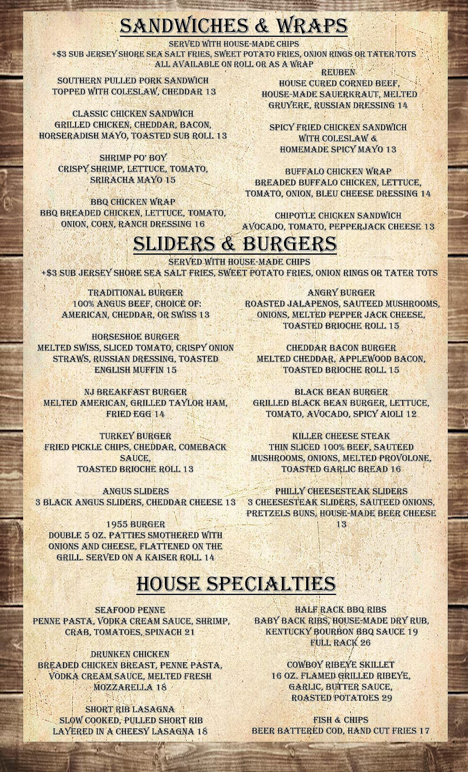 Menu - Explore Our Menu | The Horseshoe Tavern