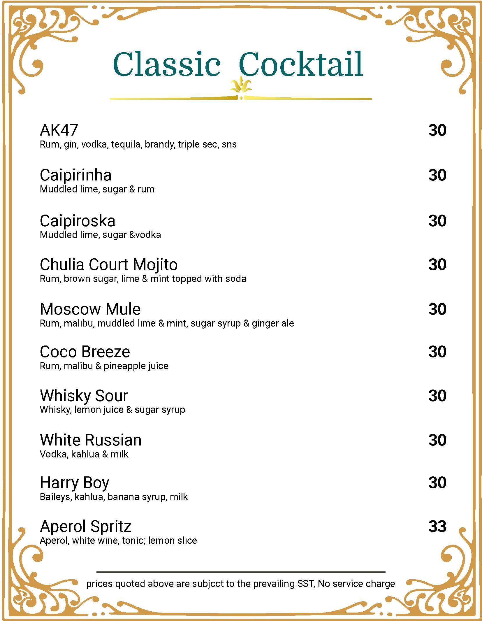 CHULIA COURT MENU - GASTRO PUB WITH UNIQUE MIX OF ITALIAN AND MIDDLE ...