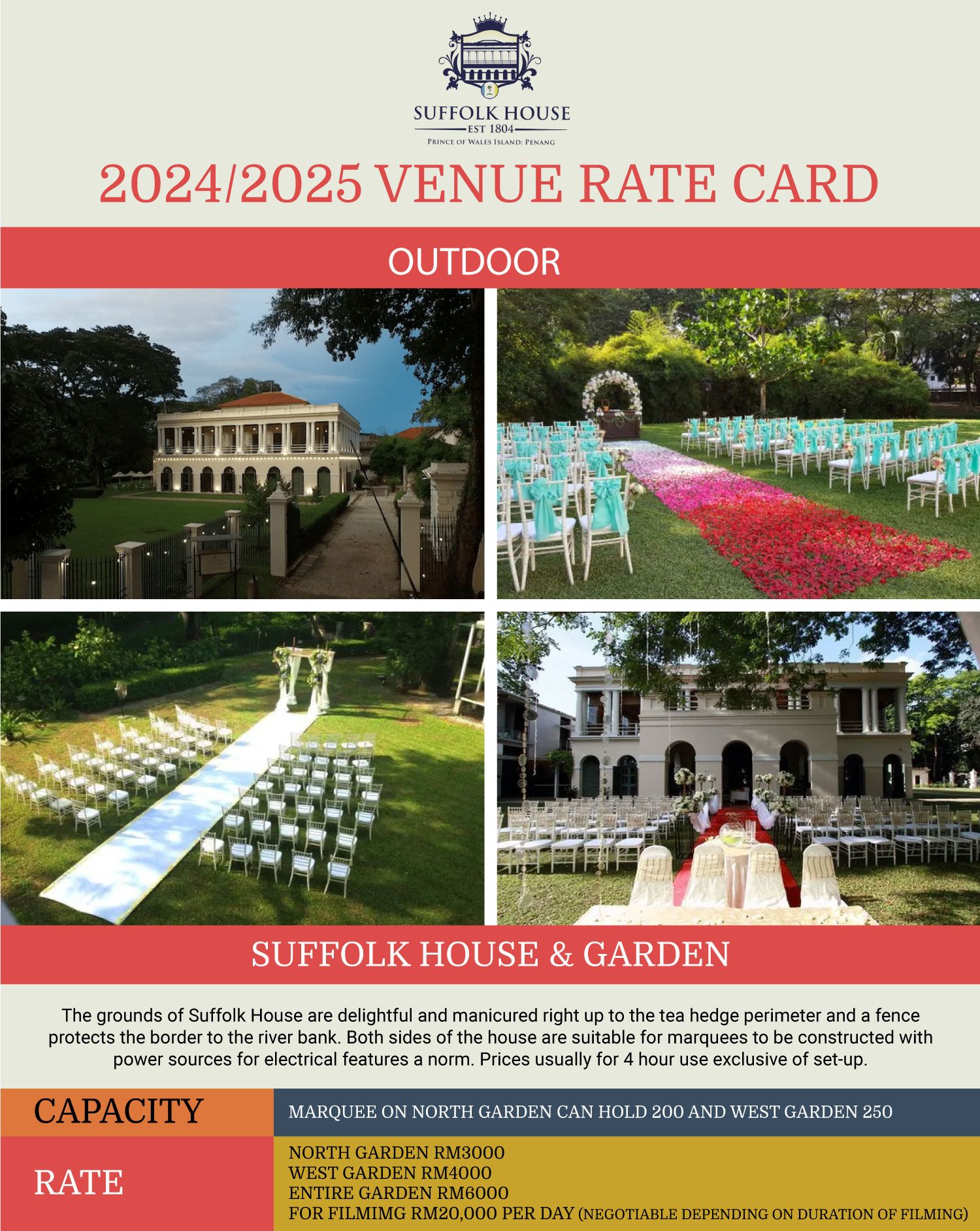 Venue Rate Card - Suffolk House Penang