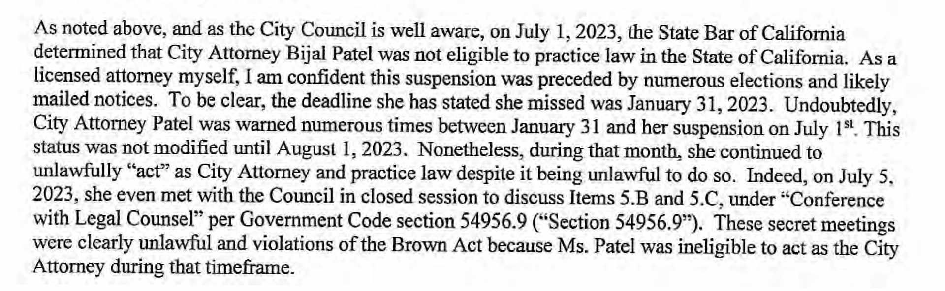 Did Bijal Patel Function As Tracy City Attorney While Her License Was Suspended Remains Unresolved