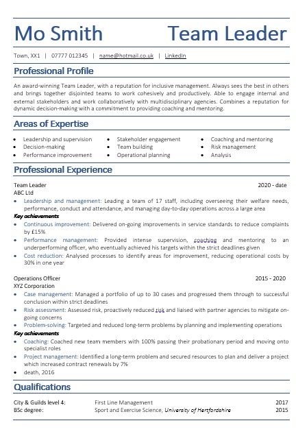How to write a management CV - with example!