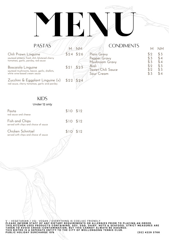 Restaurant in Wollongong | Wollongong Tennis Club