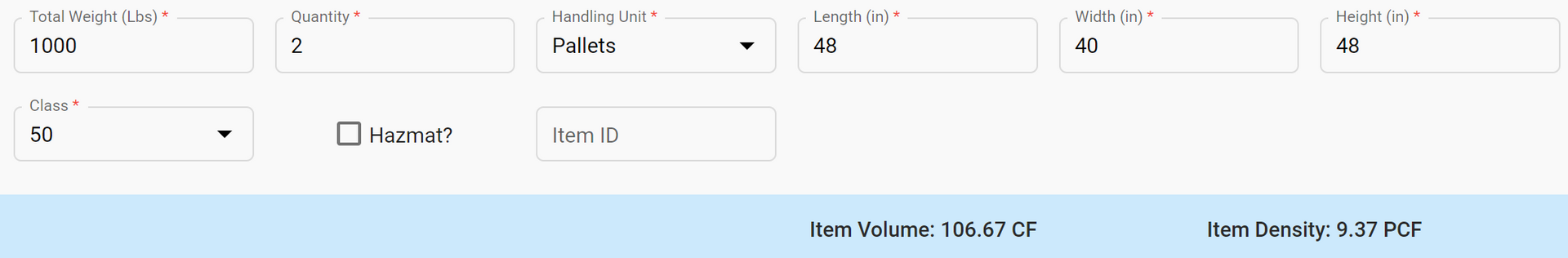 Freight Class Calculator