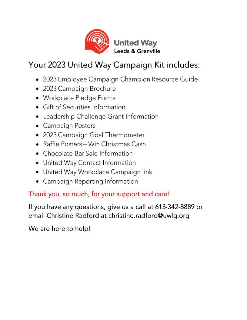 Employee Campaign Champion Resources | United Way Leeds & Grenville