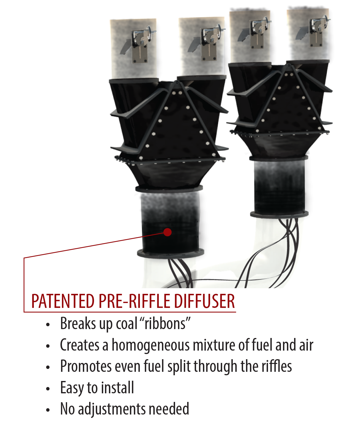 Patented Pre-Riffle Diffuser- Coal Pipe Balance