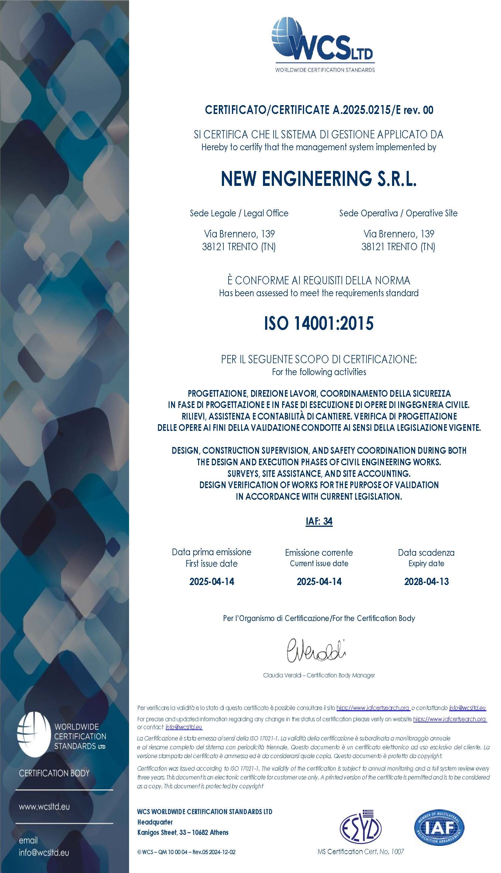 New Engineering ottiene le certificazioni ISO 14001 e ISO 45001!