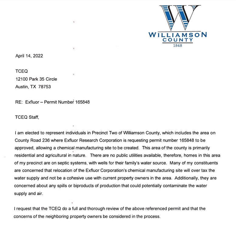 READ: WILLIAMSON COUNTY PRECINCT TWO COMMISSIONER CYNTHIA LONG'S LETTER ...