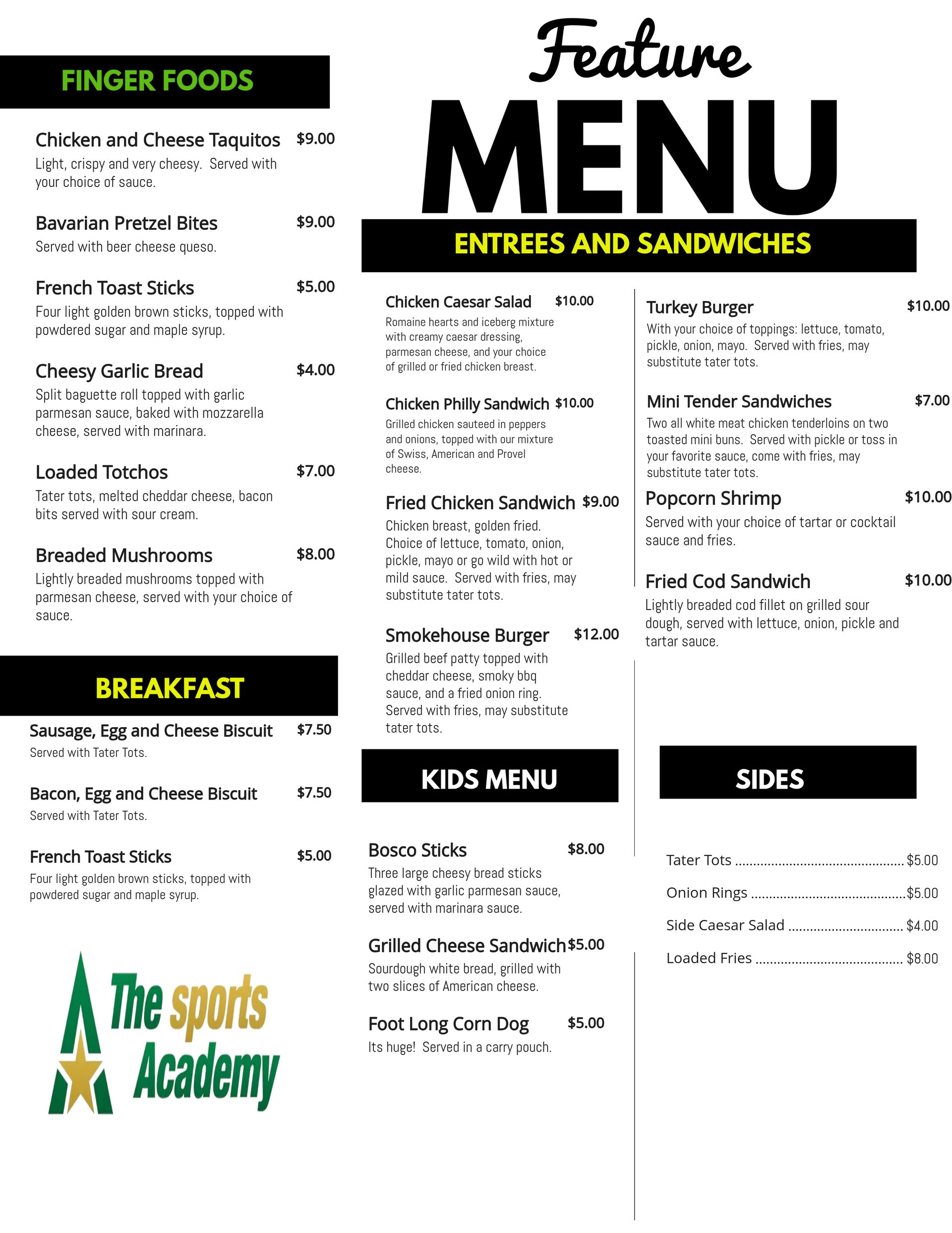 Menu | The Stadium | Bar and Grill