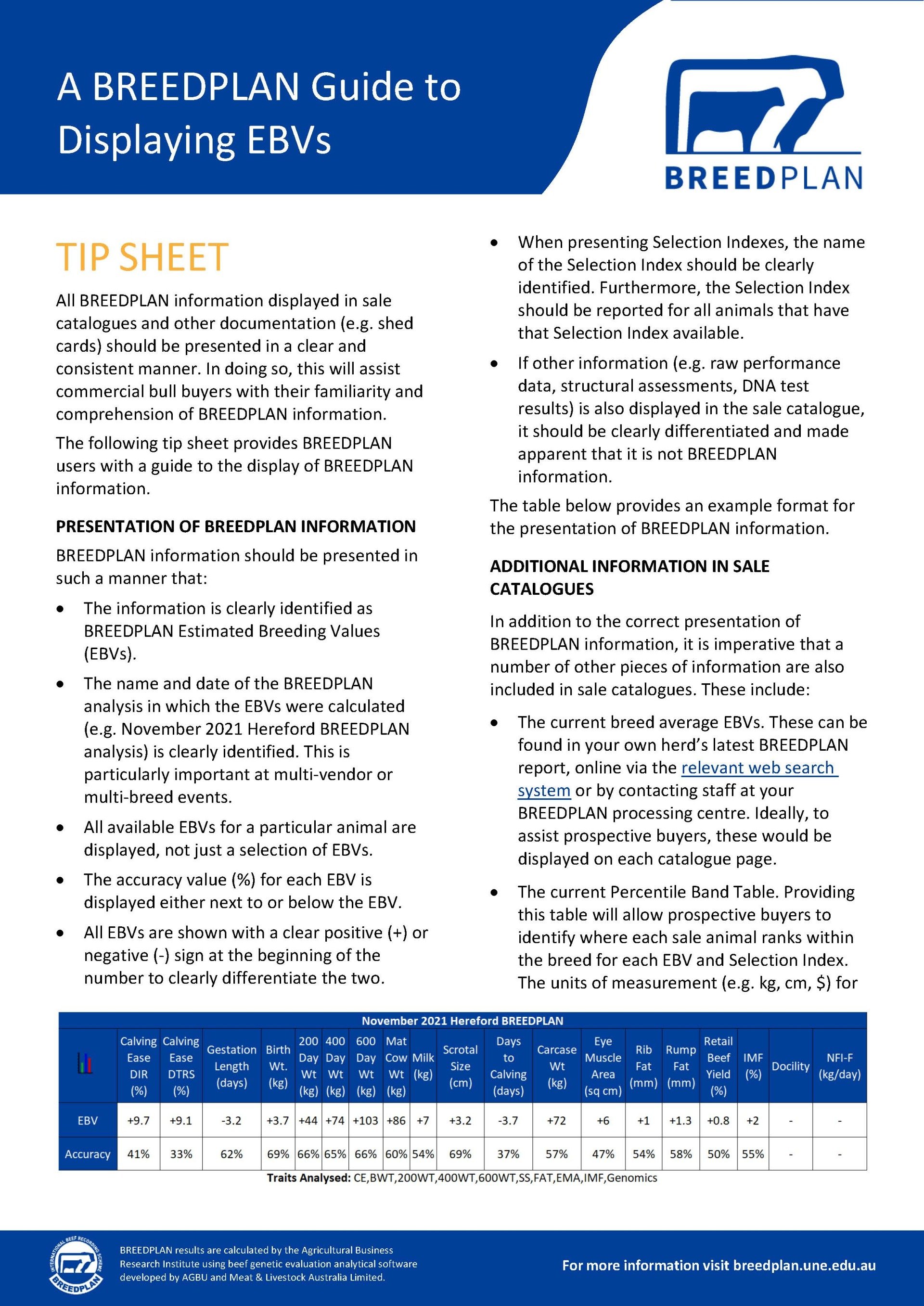 A BREEDPLAN Guide to Displaying EBVs