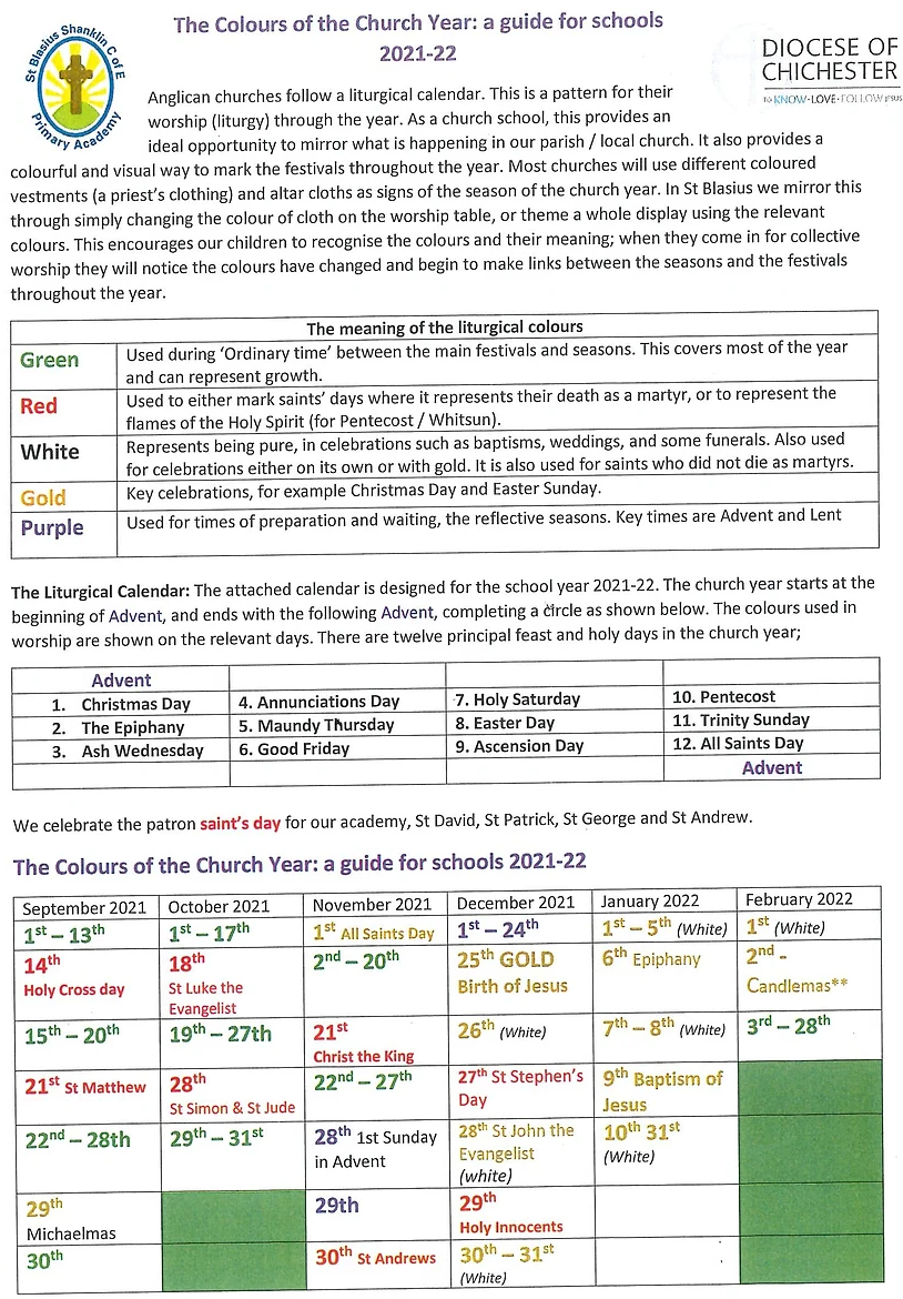 St Blasius Shanklin Church of England Primary Academy | Colours of the ...