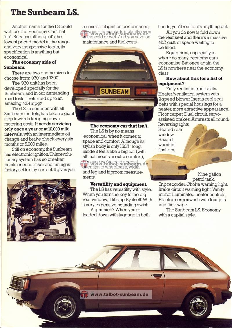 Simca Chrysler Talbot Sunbeam LS GL GLS TI Lotus