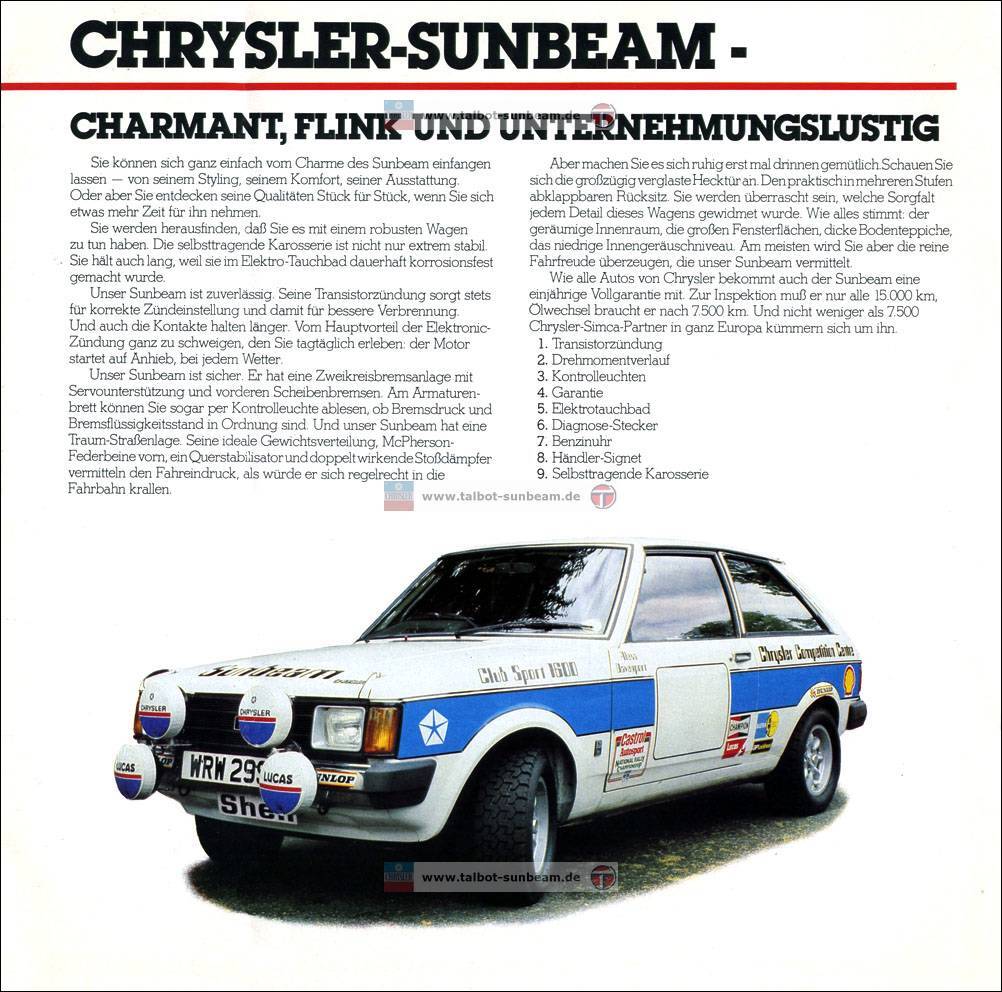 Simca Chrysler Talbot Sunbeam LS GL GLS TI Lotus