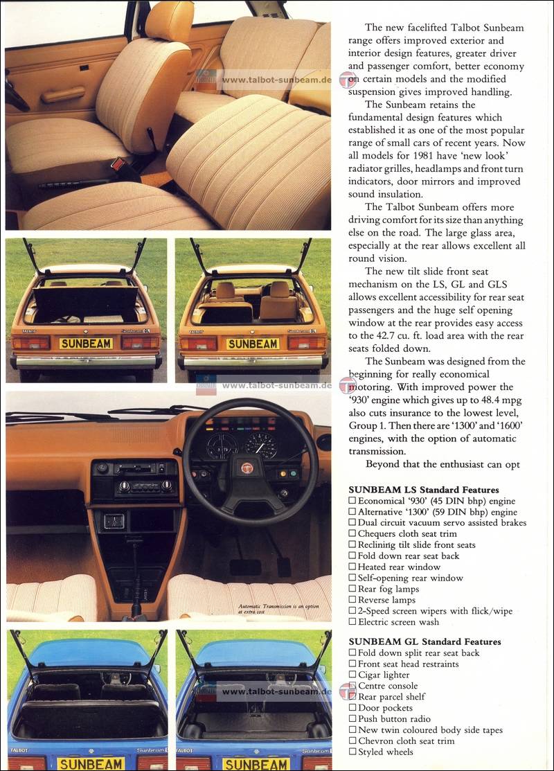 Simca Chrysler Talbot Sunbeam LS GL GLS TI Lotus