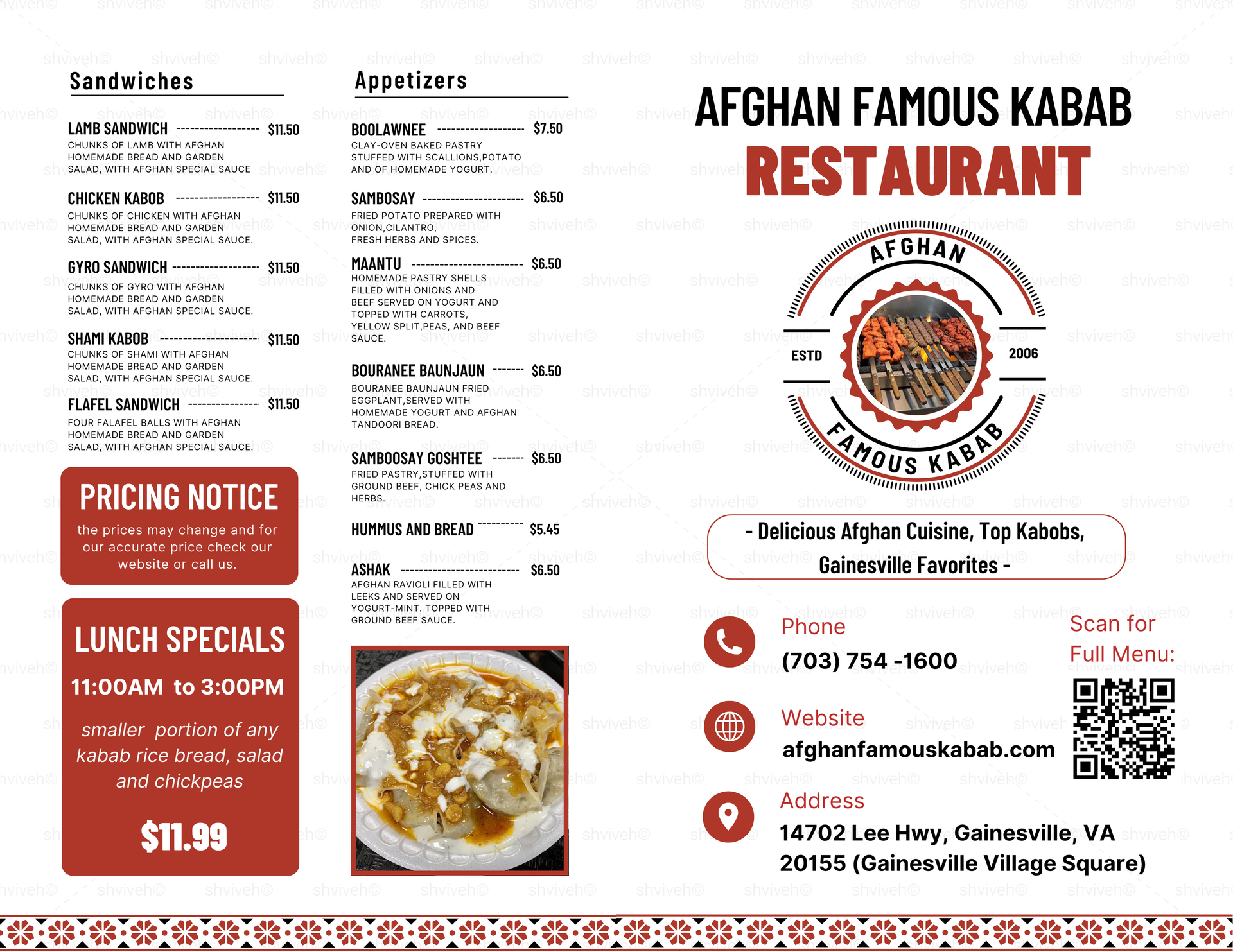 Custom Menu Design | Shiveh Agency | DMV area