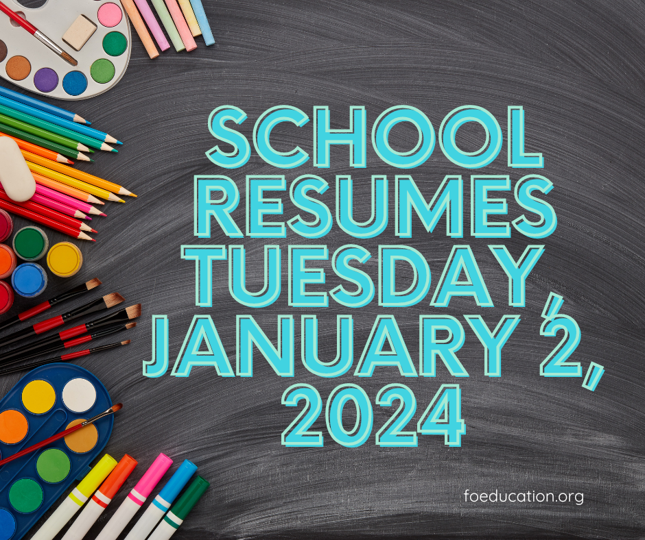 School Resumes January 2nd