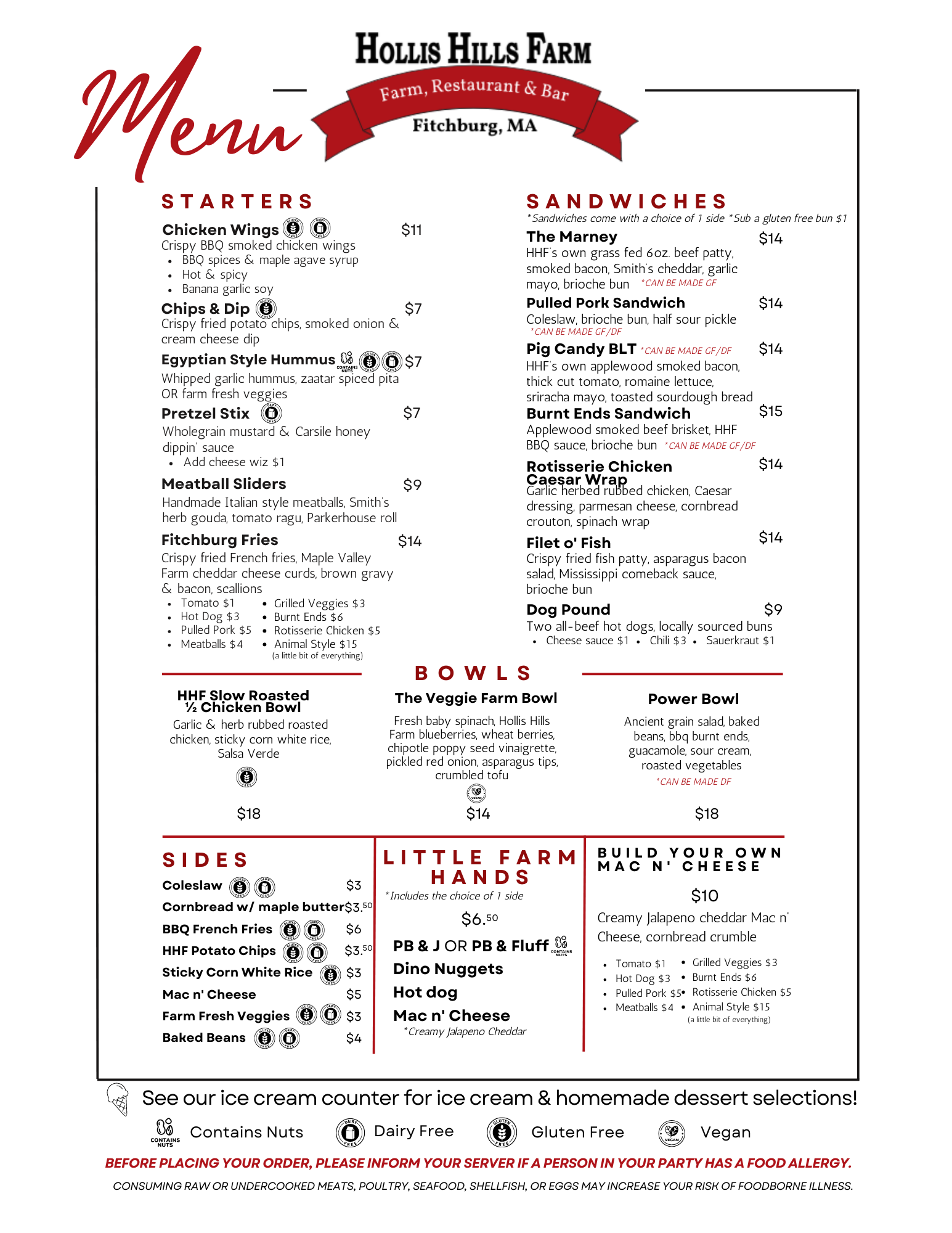 Hollis Hills Farm | Menu | Fitchburg, MA 01420